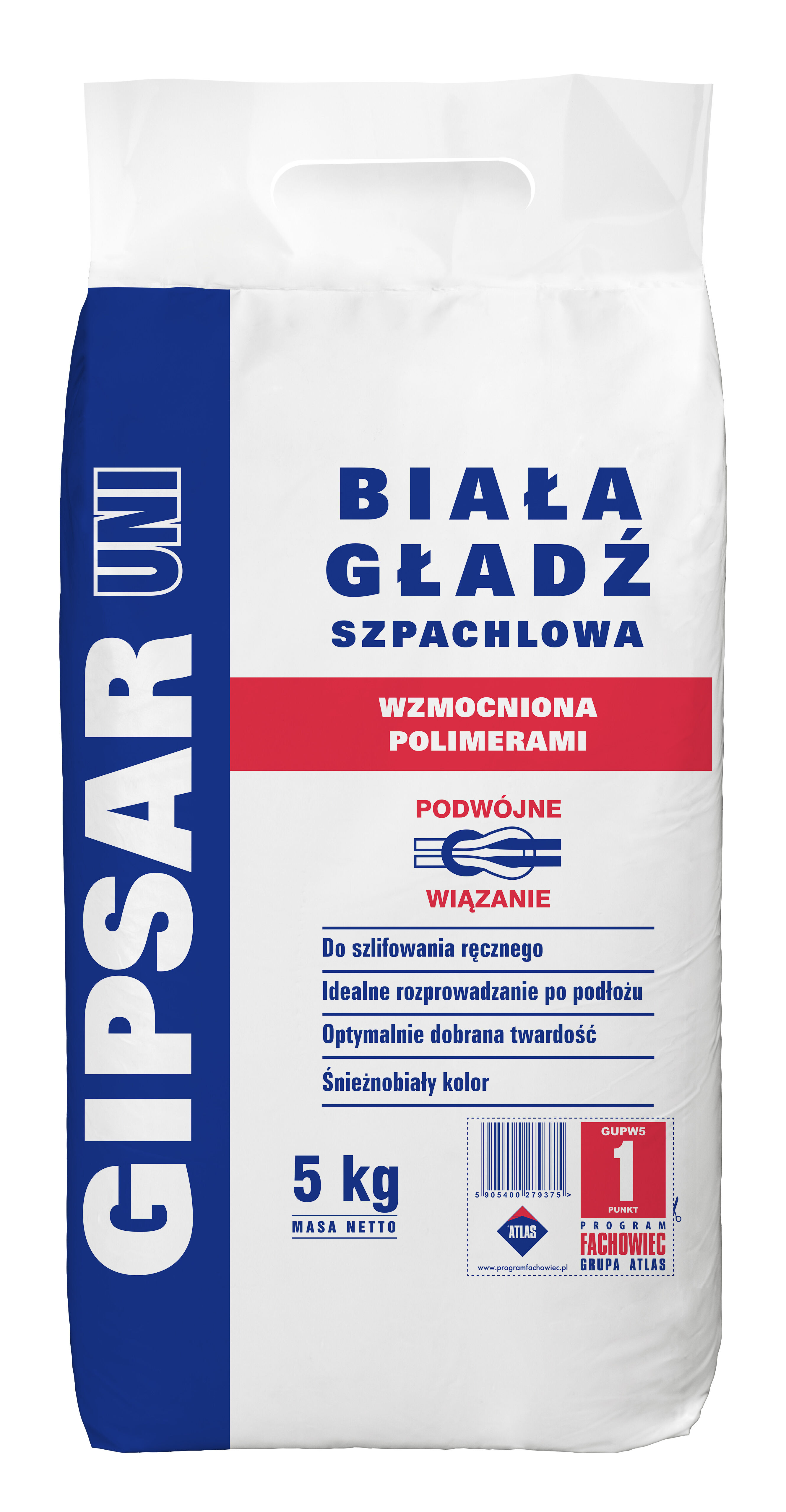 Gładź szpachlowa GIPSAR UNI-wzmocniony polimerami biała 5 kg Atlas ...