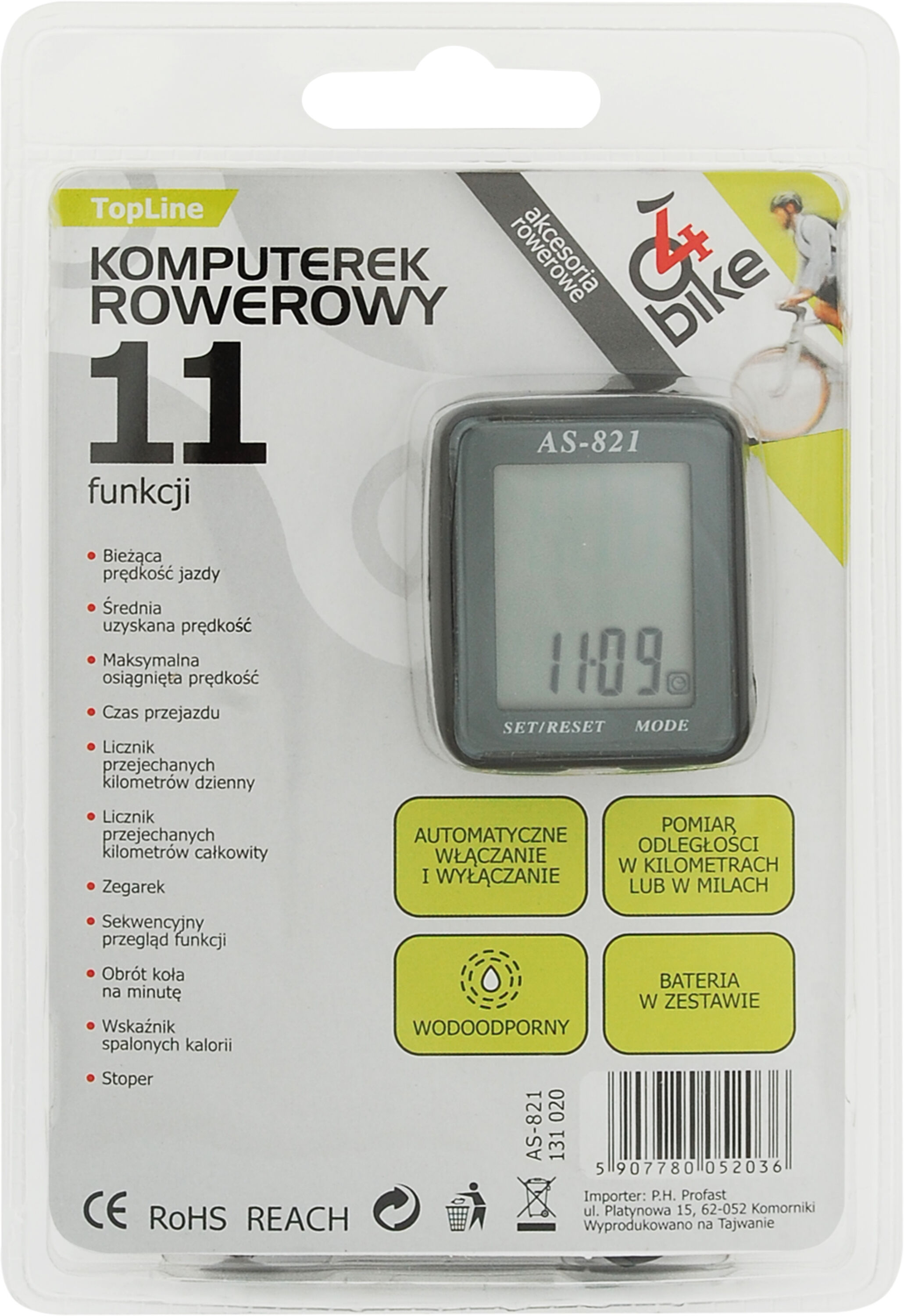 Komputerek rowerowy 11 fukcji TopLine 4bike - Bricomarche.pl