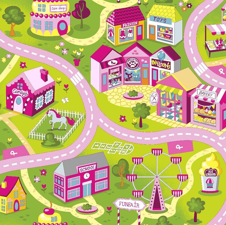 Dywan ulice 100 x 150 SWEET TOWN RÓŻOWE - Bricomarche.pl