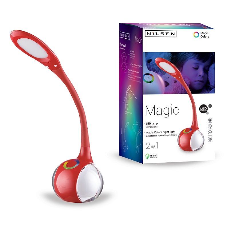 Lampka biurkowa i nocna LED MAGIC 1 RGB czerwona Nilsen - Bricomarche.pl
