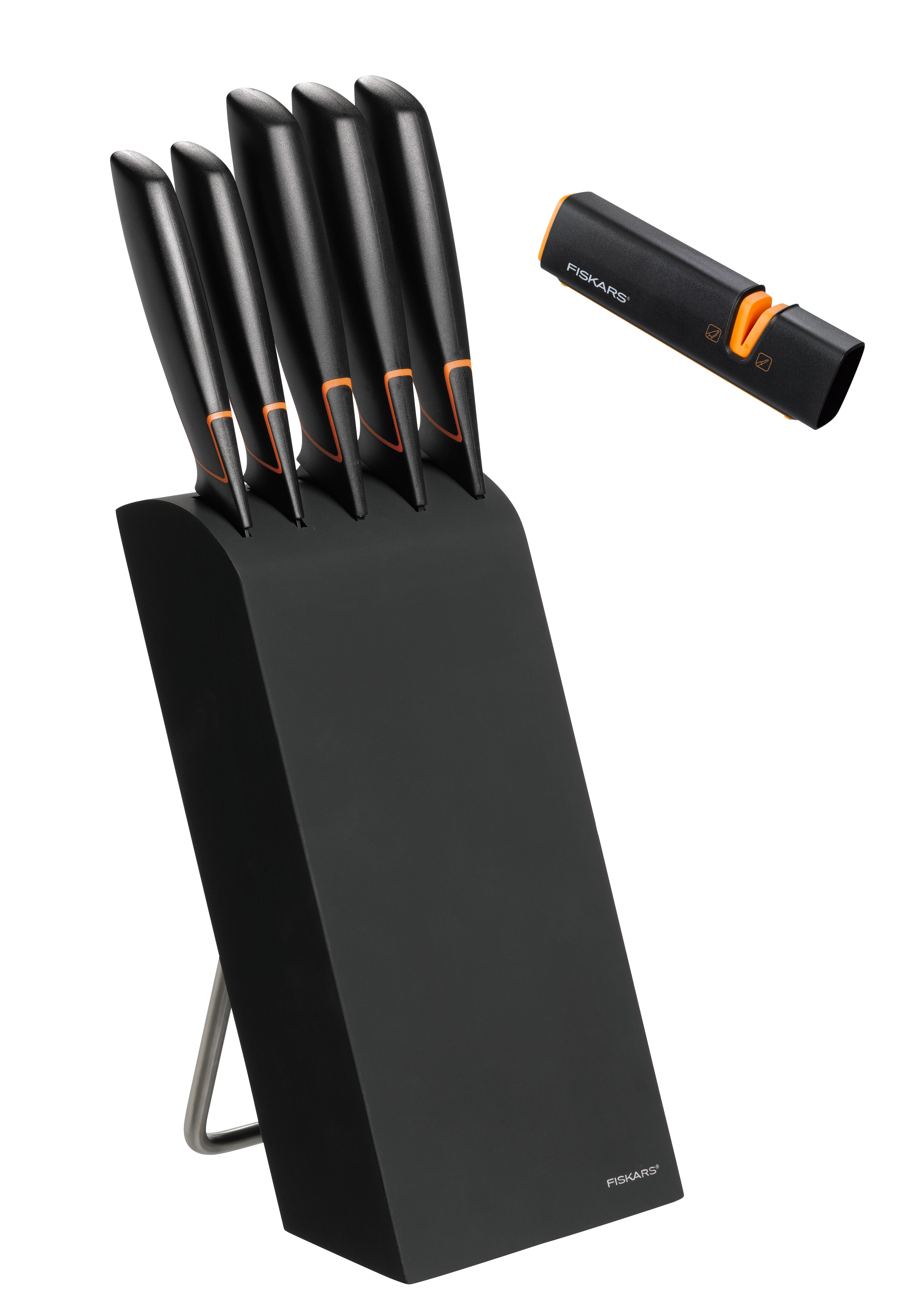 Noże Fiskars w bloku z ostrzałką Roll-Sharp - wielofunkcyjny zestaw 5 ...