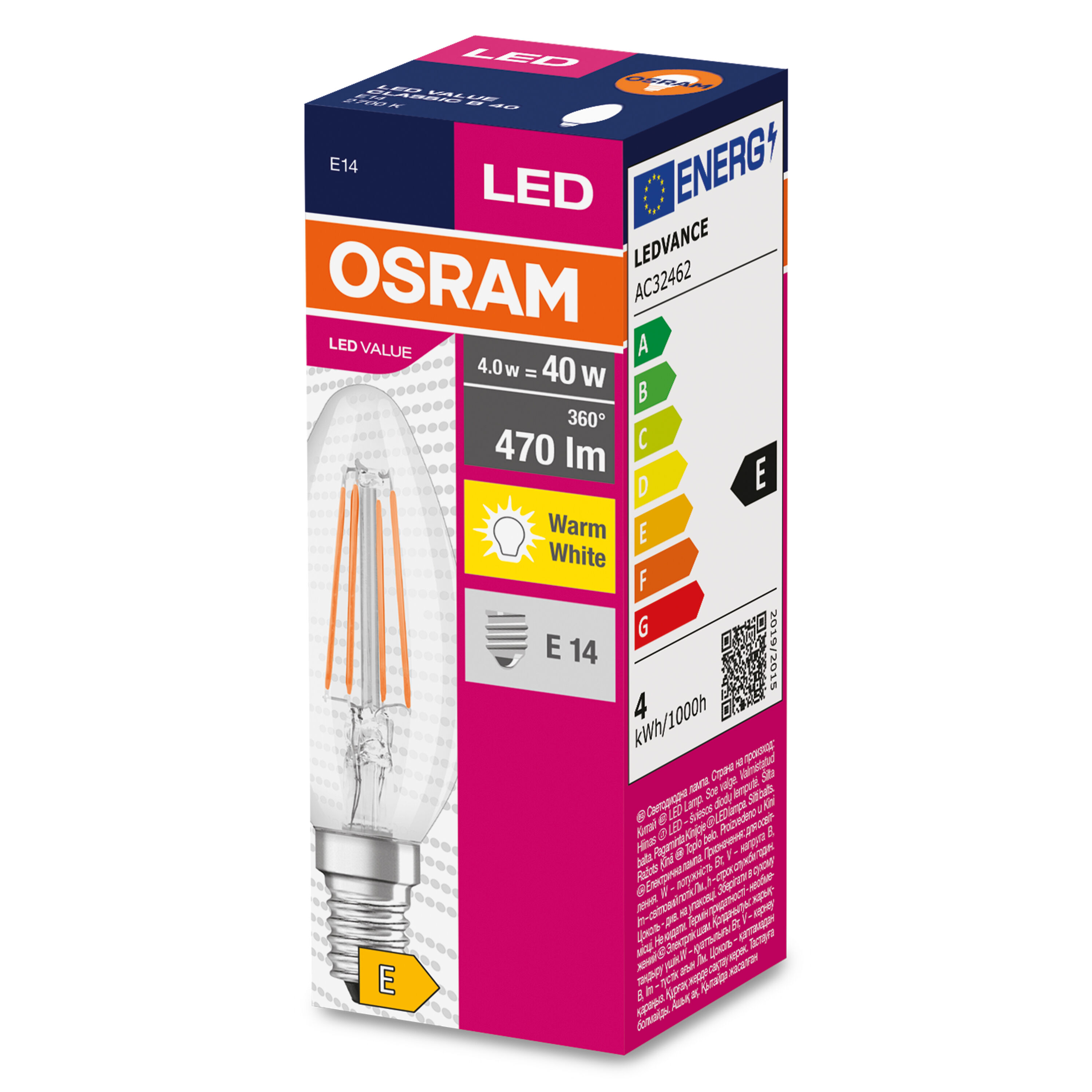 Żarówka LED VALUE CL B FIL 40 non-dim 4 W/827 E14 - Bricomarche.pl